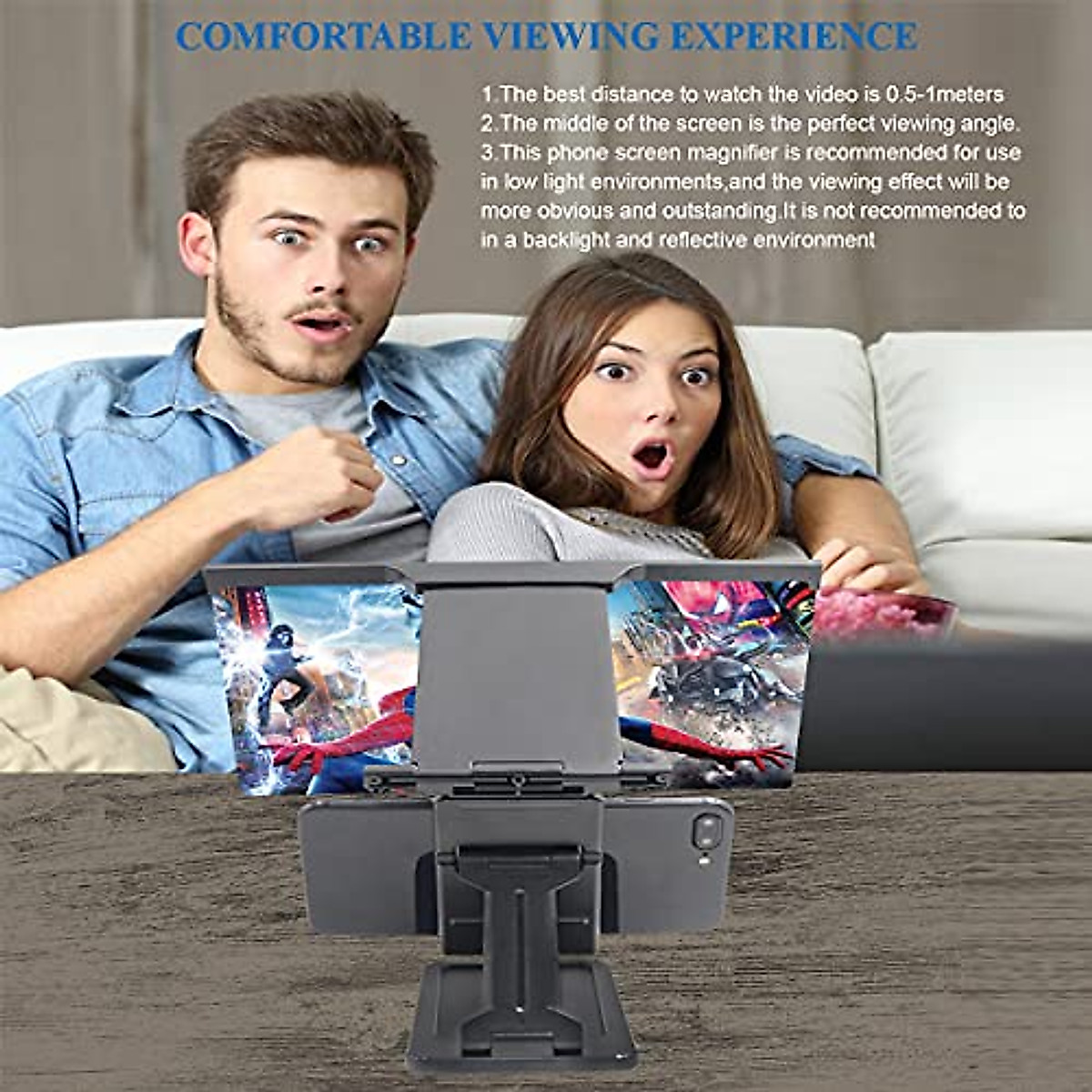 LCOOL 12 inch Screen Magnifier for Smartphone– 3D HD Phone Screen Amplifier with Foldable Phone Stand Adjustable Angle, Compatible with All Smartphones(Black), 10 x 6.4 x 0.86 inch (P20)