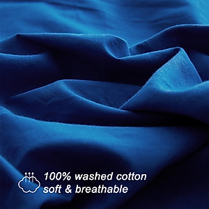 SunStyle Home 100% Washed Cotton Duvet Cover Set Breathable Soft King Light Blue Duvet Cover 3 Pieces Solid Color Bedding Set with Buttons Closure Comforter Cover Set (1 Duvet Cover +2 Shams)