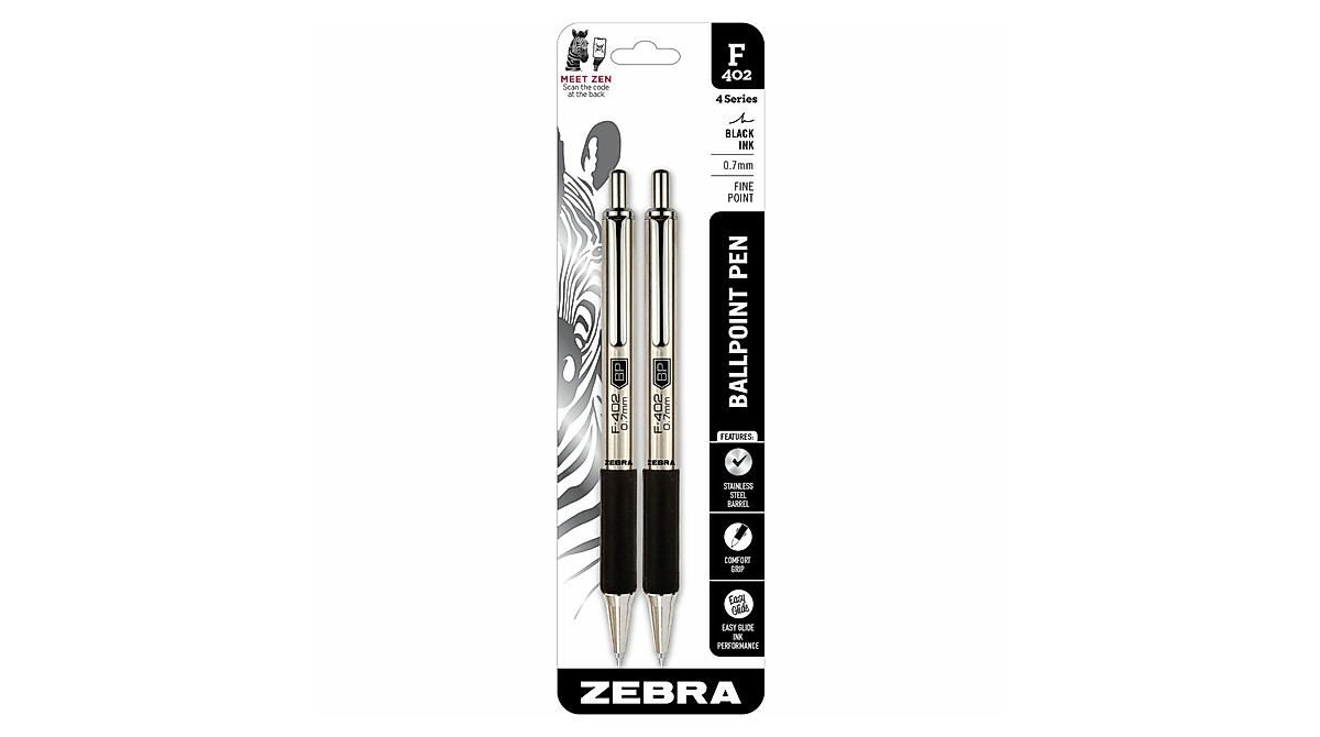Zebra Pen F-402 Stainless Steel Retractable Ballpoint Pen, 2-Pack