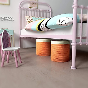 ICEBLUE HD Cotton Rope Storage Baskets 12X12.5 Inches Quality Woven Baskets Set of 2 Kids Toy Basket Large Rope Baskets