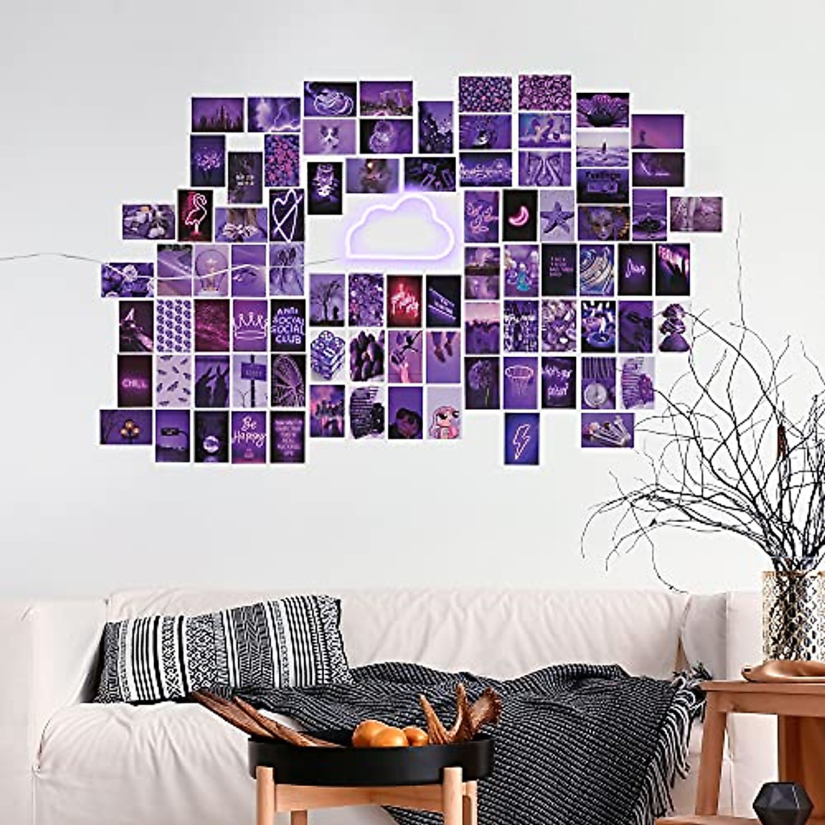 AESTHETIC AURORA 85 PCS 4x6" Photo Wall Collage Kit, Aesthetic Posters & Cloud LED Lights For Bedroom, Picture Collage Kit For Wall Aesthetic Indie Room Decor & Neon signs, Double Sided Tape Included