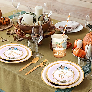 Tanlade 193 Pcs Fall Little Pumpkin Baby Shower Party Decoration Set Including Disposable Fall Baby Shower Paper Plates Cups Napkin Straws Plastic Knives Forks Spoons Set(Fall Baby Shower Party)