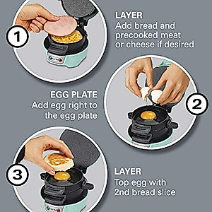 Hamilton Beach Breakfast Sandwich Maker with Egg Cooker Ring, Customize Ingredients, Perfect for English Muffins, Croissants, Mini Waffles, Dorm Room Essentials, Mint (25482)