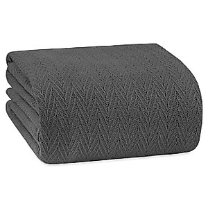 White Classic Queen Size Blanket for Bed, 100% Cotton Blankets Soft and Breathable, 410Gsm Waffle Lightweight Summer Blanket 90x90 Inches Dark Grey