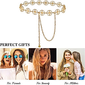 Glamorstar Chain Belts for Women Hollow Metal Waist Chain Belts Dress Belt for Her Circle Crystal Compass Gold 150CM