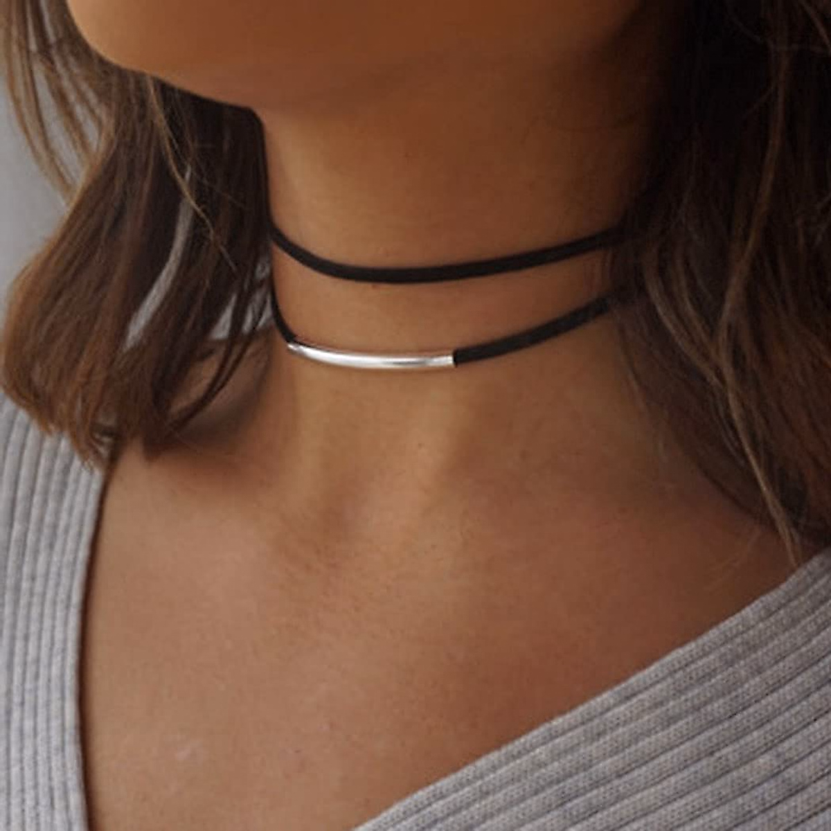Shegirl Black Collar Necklace Velvet Choker Necklaces Fashion Punk Jewelry for Women (Silver)