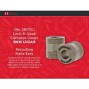 Hornady Lock-N-Load Cartridge Gauge 9MM Luger (.355), 380701 - Reloading Supplies to Help Check Cases & Ammo Specifications-Caliber Specific, Cylindrical Precision Steel Gauges Fit SAAMI Tolerances