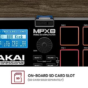 AKAI Professional MPX8 - Portable Sample Pad Controller With 8 Performance-Ready Velocity-Sensitive Pads, MIDI Connectivity & On-Board SD Card Slot