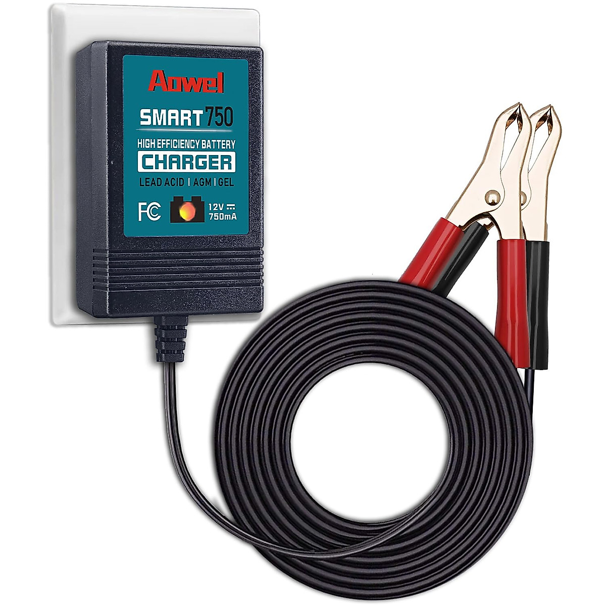 Aowel 750mA Trickle Battery Charger, 12V Fully-Automatic Smart Charger Battery Maintainer for Cars, Motorcycle, ATVs and More