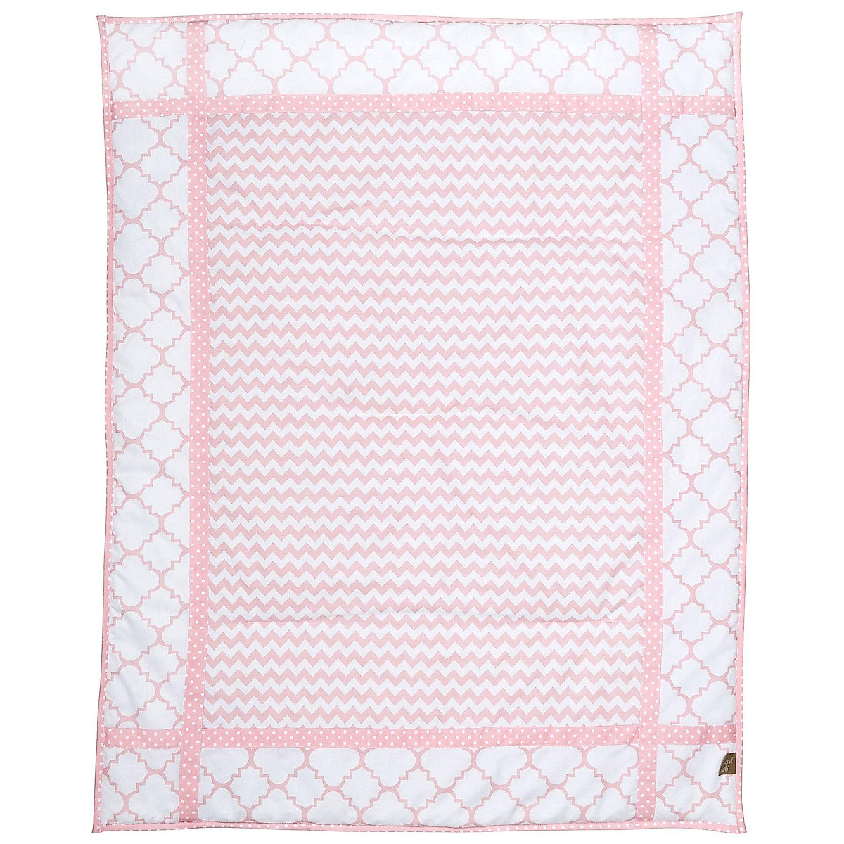 Trend Lab Pinky Sky 3 Piece Crib Bedding Set, Can Be Used As A Blanket Or A Playmat for Tummy Time, Includes Quilt, Fitted Crib Sheet and Skirt