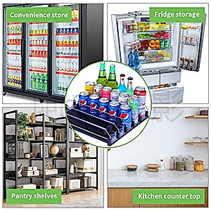 Soda Can Organizer for Refrigerator, Self-Pushing Drink Organizer for Fridge,Width Ajustable Beverage Pusher Glide Pantry Holds up to 25/30 Cans Black