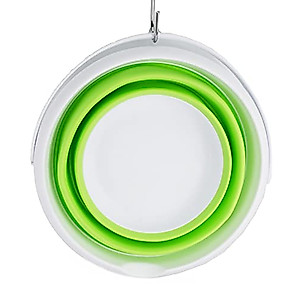 SAMMART Collapsible Plastic Bucket - Foldable Tub - Portable Fishing Water Pail - Space Saving Outdoor Waterpot (White/Grass Green, 8.5L Round)