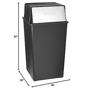 Witt Industries 36HT-22 Steel 36-Gallon Monarch Series Hamper and Push Top Receptacle, Legend "Push", Square, 19" Width x 19" Depth x 37" Height, Black