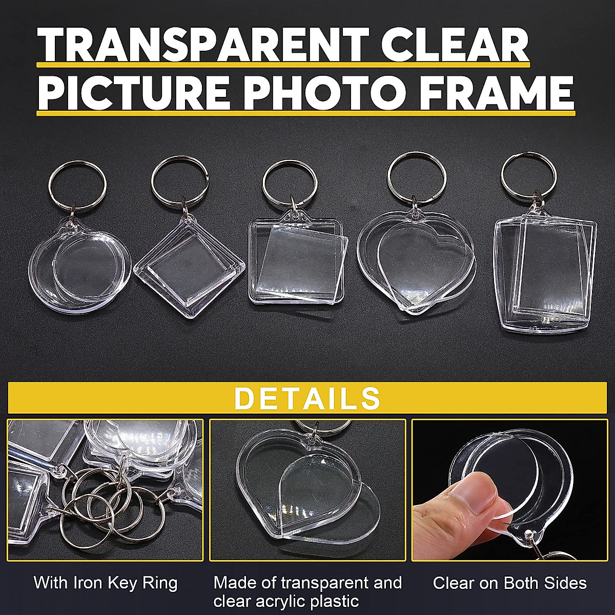Mardatt 40Pcs Clear Acrylic Blank picture Photo frame keychain Personalized photo insert keychain bulk, Rectangle, Heart-Shaped, Round, Square and Rhombus Great for Personalized Keychains DIY Gift