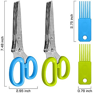 2 Packs Stainless Steel Herb Scissors, SourceTon Multi-purpose Kitchen Shear with 5 Blades and Cleaning Brush, Ergonomic Design Heavy Duty Durable Culinary Cutter with Sharp Blade