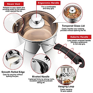 1 Quart 18/10 Stainless Steel Saucepan, Joyfair Small Sauce Pot with Lid for Multipurpose, Cooking Spaghetti, Warming Milk, Boiling Soup, Extra Pan Wall & Heat-proof Bakelite Handle, Dishwasher Safe