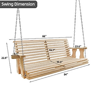 Beneouya Porch Swing Outdoor, 5.5FT Heavy Duty 800lbs Wooden Hanging Swing Bench with Cupholders and Hanging Chains for Front Porch Garden Deck Patio Backyard Balcony