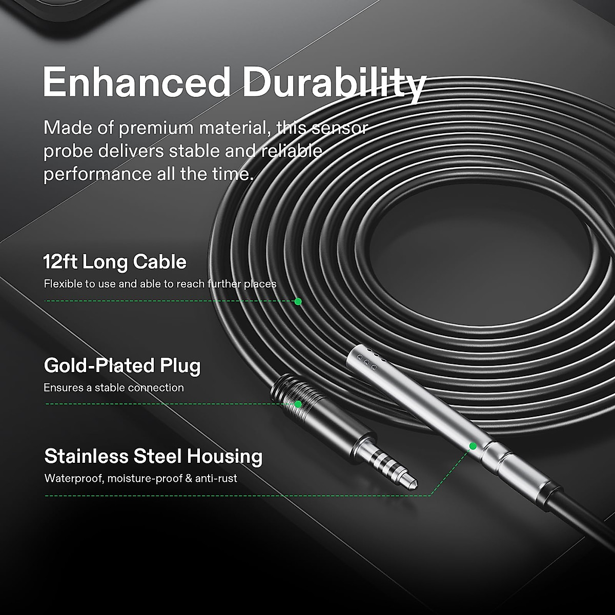 VIVOSUN Temperature & Humidity Sensor Probe, Waterproof Stainless Steel Environmental Monitoring Probe for GrowHub Controller E42/E42A, AeroLab THB1/THB1S, 12ft