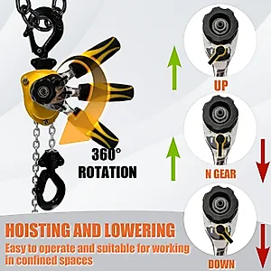 KITUYOTO Mini Chain Hoist 1/2 Ton(1100lbs)-Manual Lever Chain Hoist 5Ft Lift with Safety Hooks|Miniature Come Along Winch Heavy Duty Puller Workshop|Portable Ratchet G80 Chain Fall Hoist for Garages