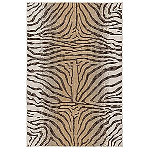 Liora Manne CARMEL Indoor/Outdoor Power Loomed Synthetic Blend Low Profile Area Rug - Transitional Graphic Casual Nature Animal Print (Zebra Sand) (7'10" x 9'10")