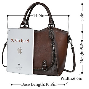 Iswee Leather Shoulder Bags for Women Satchel Bags Vintage Designer Crossbody Purses Tote Bags with Zipper Top-Handle (Coffee)