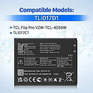 SHENMZ TLi017D1/TLi017C1 Battery, (2024 Upgrade) 2800mAh New 0 Cycle Higher Capacity Replacement Battery for TCL Flip Pro VZW-TCL-4056W TLi017D1 TLi017C1