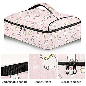 Kcldeci Insulated Thermal Food Carrier Insulated Casserole Carrier for Hot or Cold Food,Cartoon Cat Pink Insulated Tote Bag for Potluck Cookouts Parties Picnic,Lasagna Lugger