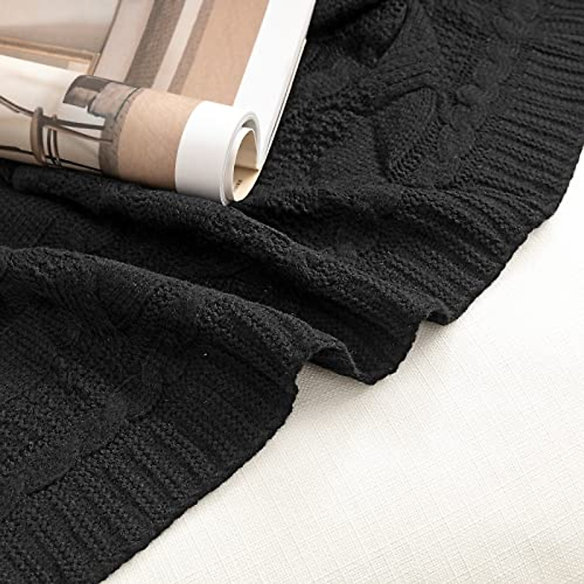 Aormenzy Black Knit Throw Blankets Cable Knit Decorative Throw Blanket Soft Cozy Knitted Blanket for Sofa Couch Bed, 50" x 60"