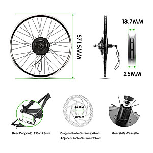 Yose Power Waterproof 500W 26 Inch Ebike Conversion Kit with 48V 13Ah Battery for Freewheel 26" Electric Bike Rear Wheel, Electric Bicycle Hub Motor Kit, LED Display, Installation Tool