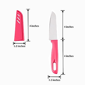 CHUYIREN Paring Knife, 4 Pcs Paring Knife with Sheath, 4" Vegetable and Fruit Knife, Stainless Steel Small Kitchen Knife for Cooking, Peeling, Slicing, Picnics,&Travel, Pink/Green/Yellow/Blue