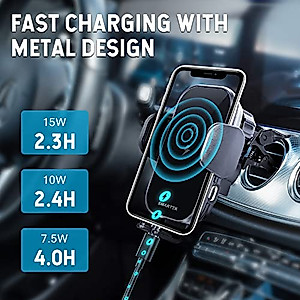 Wireless Car Charger, 15W Fast Charging Auto Clamping Car Charger Phone Mount Phone Holder, 360° Car Phone Holder Stand, Car Phone Holder Mount for All Phone