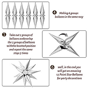 Moukiween 50 Pcs Explosion Star Foil Balloons- 12 Point Star Balloons,Silver Starburst Cone Mylar Balloons Spike Balloons for Party Supplies Christmas Birthday Wedding Baby Shower Photo Booth