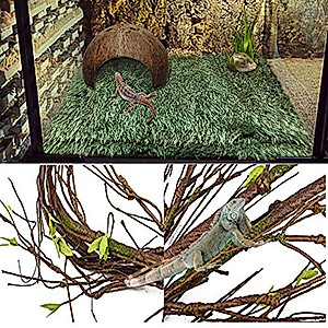 PINVNBY Bearded Dragon Habitat Decor Reptile Hammock Lizard Terrarium Lounger Ladder Accessories Coconut Shell Hut Hideout Cave Natural Seagrass Jungle Climber Tank Decoration for Gecko,Snake(5 Pcs)