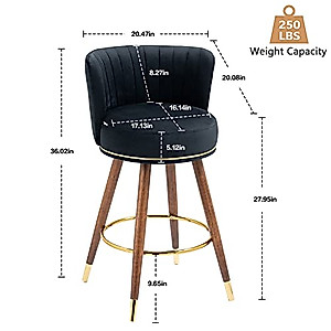 GNIXUU Bar Stools Set of 4, 360 Degree Swivel Barstools, Modern Upholstered Counter Height bar Stools with Back, 28 Inch Kitchen Island Bar Chair, Solid Wood Legs(Black)