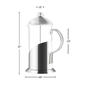 OVENTE French Press Coffee Maker 34 Ounce, 4 Level Stainless Steel Filter System, Borosilicate Heat Resistant Glass Carafe with Free Measuring Scoop, Silver FSL34S