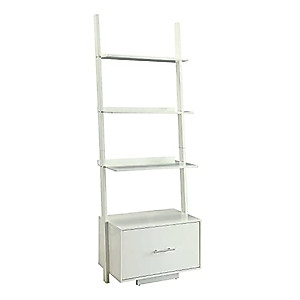 Convenience Concepts American Heritage 4 shelves Ladder Bookcase with File Drawer, White
