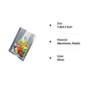 Silver Aluminum Foil Pouch Heat Seal Front Window Plastic Mini Open Top Flat Vacuum Packaging Mylar Bag Food Small Sample Mylar Storage with Tear Notch (200, 1.9x2.7 inch)