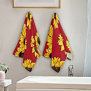Kigai Towels Sunflower Pattern Kitchen Towels 100% Cotton Soft & Absorbent Towels for Bathroom Thick Plush Hand Towel Beach, Pool, Gym, Yoga Quick Dry Towel Set 28.3x14.4in