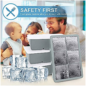 Ice Cube Tray With Lids Large Size Silicone Flexible 6 Cavity Ice Maker for Whiskey and Cocktails or Homemade, Keep Drinks Chilled Reusable and BPA Free 2 Pack