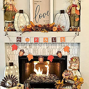 Hello Fall Decor for Home, hogardeck Premuim Imitation Linen Indoor Outdoor Fall Decorations, Pumpkin, Maple and Pinecone Banner Wall Decor, Mantel Fireplace Hanging Decor