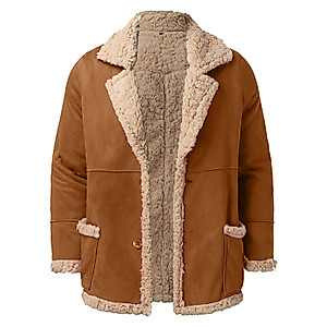 WOSJKDJ Shearling Coat Men Sheepskin Leather Jackets Shearling Fur Lined Bomber Jacket Crop Warm Winter Trench Coat S-5XL