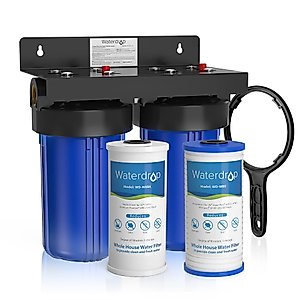 Waterdrop Whole House Water Filter System, with Carbon Filter and Sediment Filter, 5-Stage Filtration, Highly Reduce Lead, Chlorine, Odor and Taste, 2-Stage 5 Micron WD-WHF21-PG, 1" Inlet/Outlet