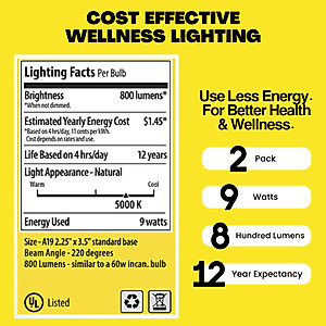 Norb Everyday Sun Light Bulb - Full Spectrum Wellness Lighting with Sun-Mimicking Technology for Energy, Mood & Performance. Supports Sleep/Wake Cycles, 5000K, 9W, 2-Pack, US Based, Budget-Priced