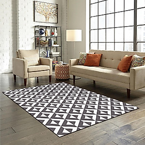 Abstract Black and White Geometric Irregular Print Area Rugs, Retro Irregular Gray Diamond Stripe Art Bedroom Rug, with Anti-Slip Backing Washable Carpet for Living Room Study Dining Room -5' x 7'