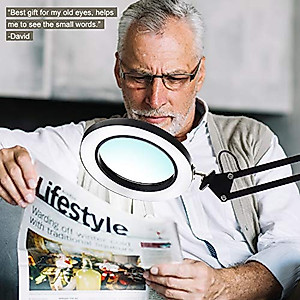 Psiven LED Magnifying Lamp, Dimmable Magnifier Desk Lamp/Task Lamp with Clamp (3 Lighting Modes, 10W, 5 Diopter, 4.1'' Glass Lens) Highly Adjustable Swing Arm Craft, Workbench, Drafting, Work Light