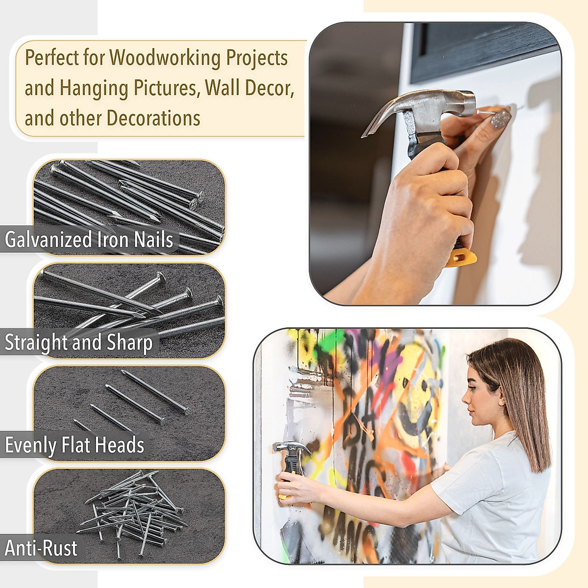 Mr. Pen- Nail Assortment Kit and 8oz Small Hammer, 600 Pcs Small Nails, Wall Nails for Hanging, Hammer and Nails Set, Small Hammer for Picture Hanging, Picture Hanging Kit, Picture Hanging Nails