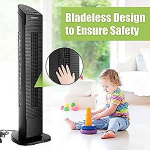 COSTWAY Tower Fan, 3-Speed Portable Oscillating Fan, Digital Control/w Remote Control, 9-Hour Timer, LCD Display, Oscillating Tower Fan (35-Inch)