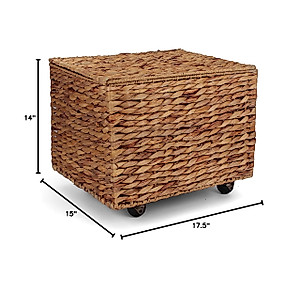 Seagrass Rolling File Cabinet - Home Filing Cabinet - Hanging File Organizer - Home and Office Wicker File Cabinet - Water Hyacinth Storage Basket for File Storage (Natural)
