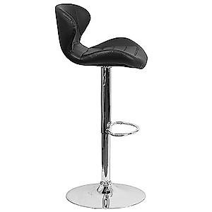 Flash Furniture Contemporary Black Vinyl Adjustable Height Barstool with Curved Back and Chrome Base