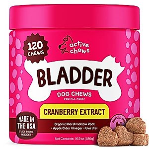 Active Chews | Cranberry Supplement for Dogs | Dog UTI, Bladder Control for Dogs | Dog Kidney Support, Dog Cranberry Supplement, Dog Health Supplies, Dog Incontinence Products | 120 ct